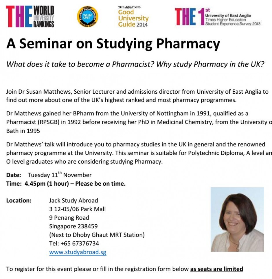 Seminar: Study Pharmacy at a Top UK University @11 NOV 2014